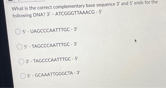 Solved What is the correct complementary base sequence 3′ | Chegg.com
