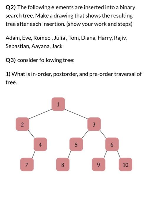 Solved Q2) The following elements are inserted into a binary | Chegg.com