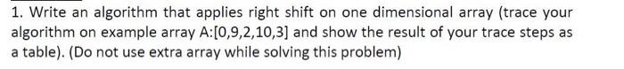 Solved 1. Write an algorithm that applies right shift on one | Chegg.com