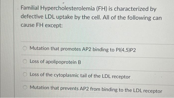 Solved Familial Hypercholesterolemia ( FH ) is characterized | Chegg.com