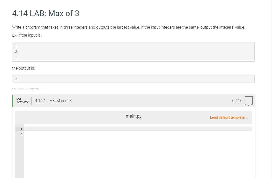 Solved 4.14 ﻿LAB: Max of 3Write a program that takes in | Chegg.com