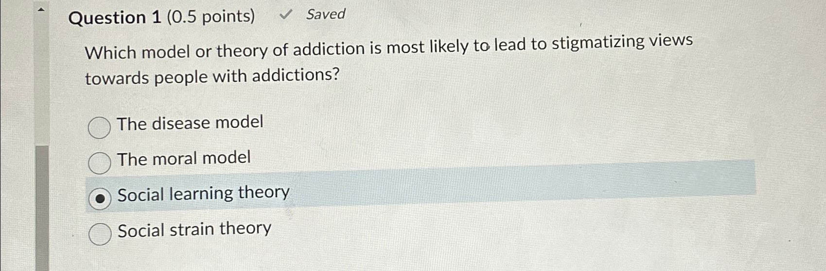 Solved Question 1 ( 0.5 ﻿points) ﻿SavedWhich model or | Chegg.com