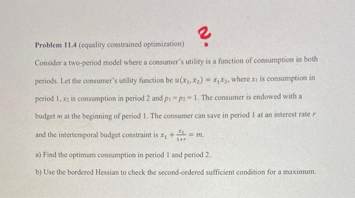 Solved Problem 11.4 (equality constrained optimization) | Chegg.com