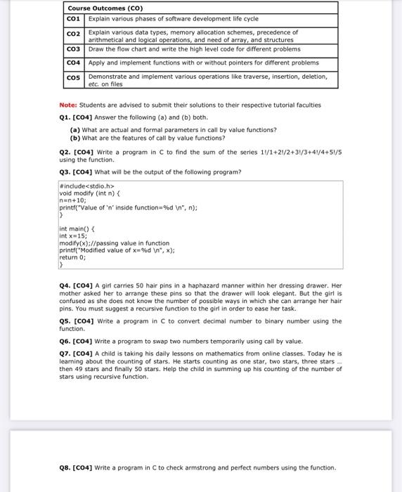 Solved Course Outcomes (CO) coi Explain various phases of | Chegg.com