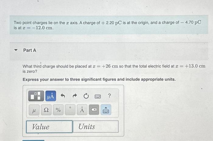 Solved Two point charges lie on the x axis. A charge of | Chegg.com