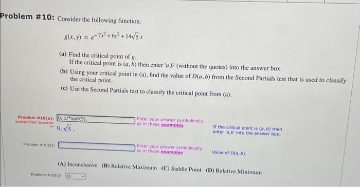 Solved Problem \#10: Consider the following function. | Chegg.com