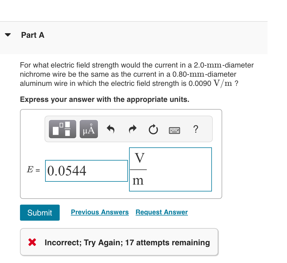 Solved Part AFor what electric field strength would the | Chegg.com
