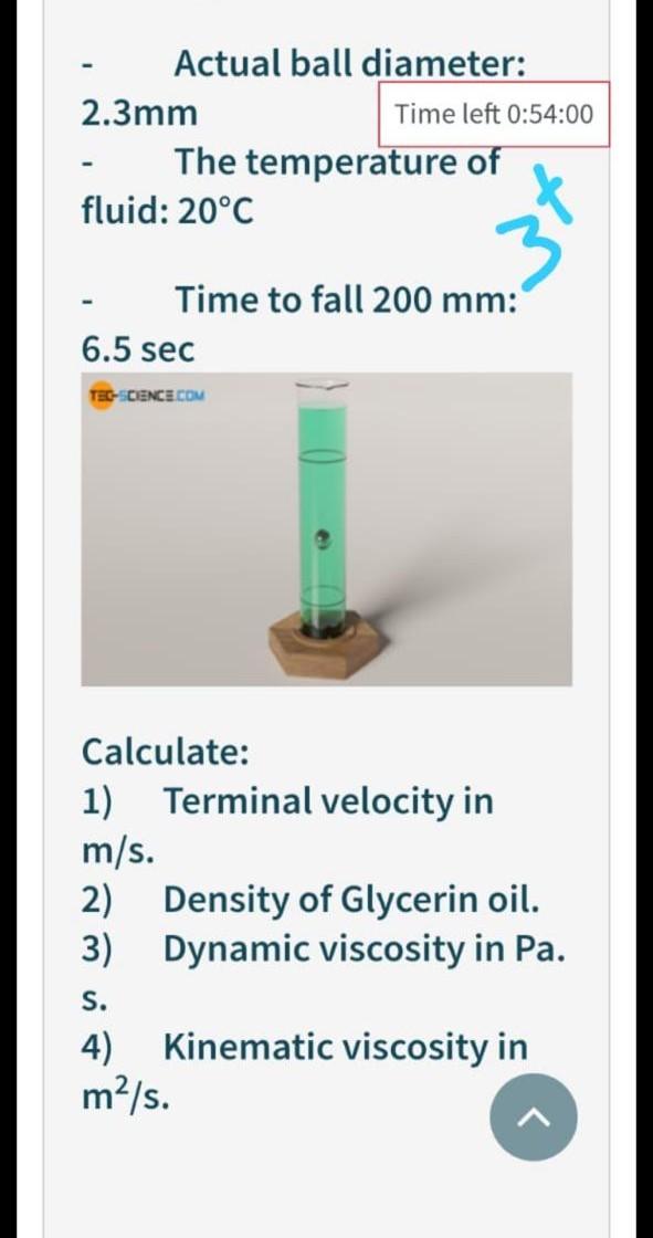 Solved Time left 0:54:27 In the Falling-Ball Viscometer | Chegg.com