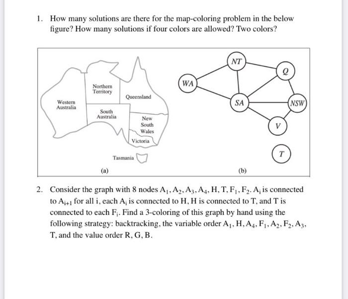Solved 1. How many solutions are there for the map-coloring | Chegg.com