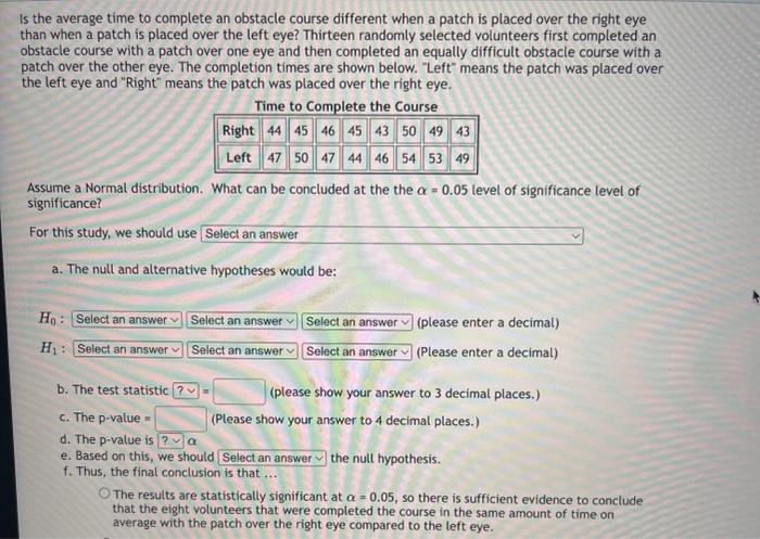 Solved Is the average time to complete an obstacle course | Chegg.com