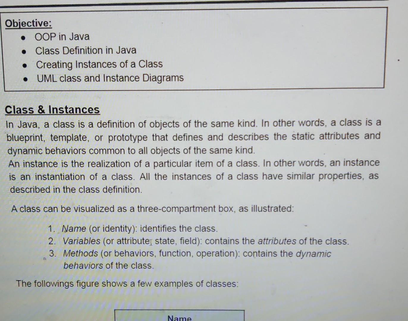 Solved Objective: • OOP in Java • Class Definition in Java • | Chegg.com