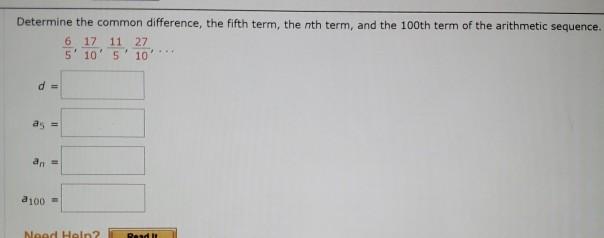 Solved Determine the common difference, the fifth term, the | Chegg.com
