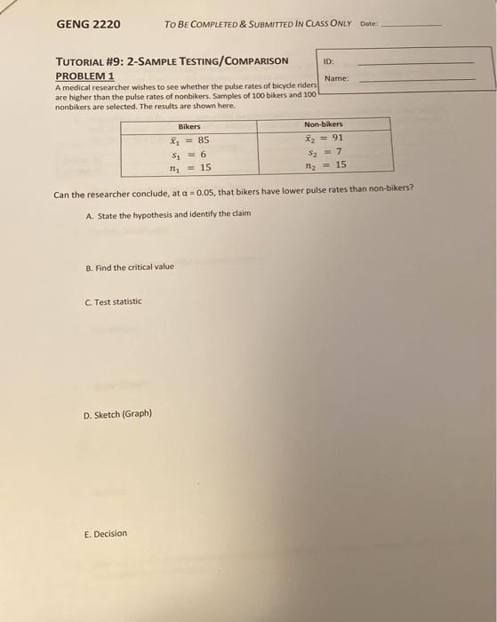 Solved GENG 2220 TO BE COMPLETED & SUBMITTED IN CLASS ONLY | Chegg.com