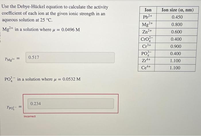 Solved Use the Debye-Hückel equation to calculate the | Chegg.com
