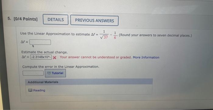 Solved Use The Linear Approximation To Estimate Δf 371−61