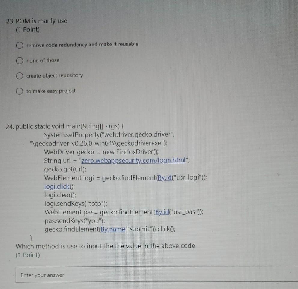 Solved 23. POM is manly use (1 Point) remove code redundancy | Chegg.com