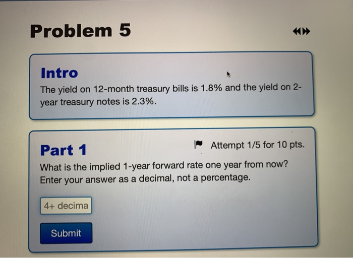 Solved Problem 5 Intro The yield on 12-month treasury bills | Chegg.com