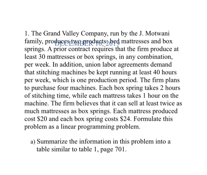 Solved Formulating Linear Programming Problems One Of The Chegg