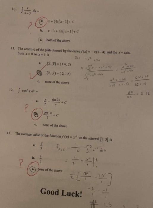 Solved 10. ∫x−3xdx= (a. x+3ln∣x−3∣+C c. both of the above | Chegg.com