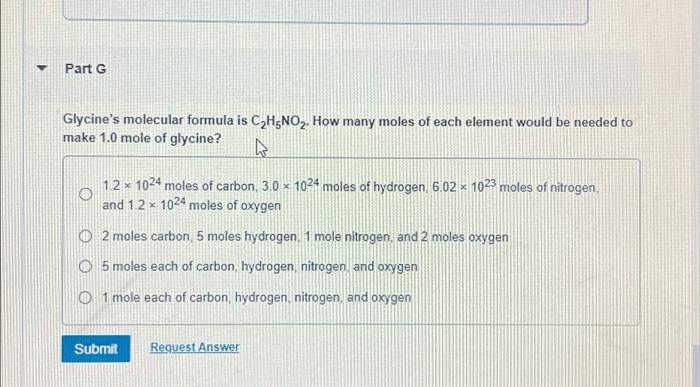 Solved Part G Glycine's molecular formula is C₂H5NO₂. How | Chegg.com