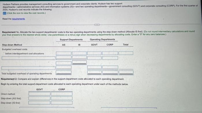 Solved Data table requiredments. Requirements 1. Allocate | Chegg.com