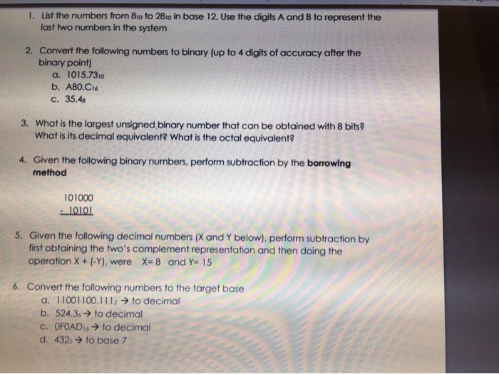 Solved 1. List the numbers from 810 to 2810 in base 12. Use | Chegg.com