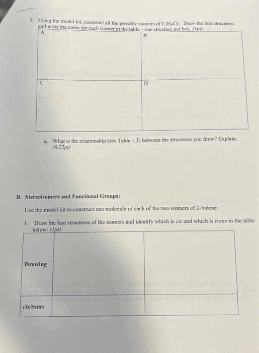 Solved 8. Using the model kit, construct all the possible | Chegg.com