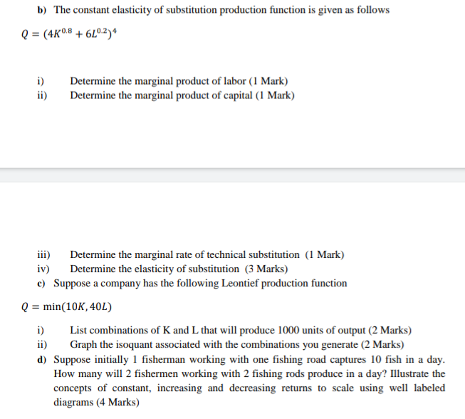 Solved b) The constant elasticity of substitution production | Chegg.com
