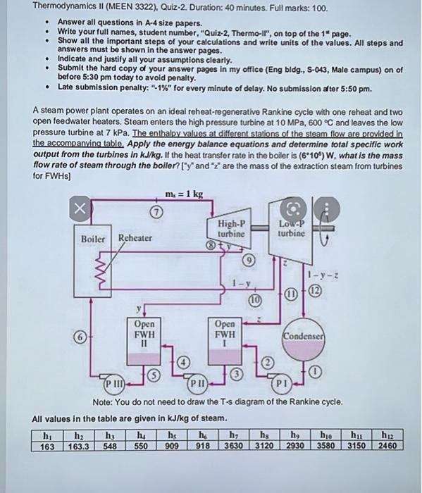 Solved Thermodynamics II (MEEN 3322), Quiz-2. Duration: 40 | Chegg.com