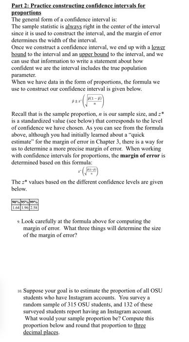 Solved Part 2: Practice constructing confidence intervals | Chegg.com