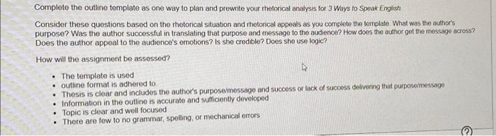 Complete the outine template as one way to plan and | Chegg.com