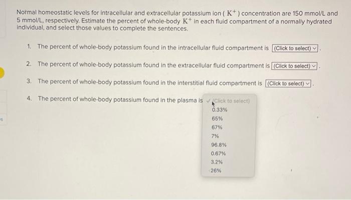 Normal homeostatic levels for intracellular and | Chegg.com