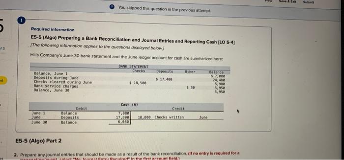 Solved E5-5(Algo) Preparing a Bank Recollection and Journal | Chegg.com