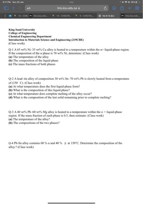 Solved King Saud University College of Engineering Chemical | Chegg.com