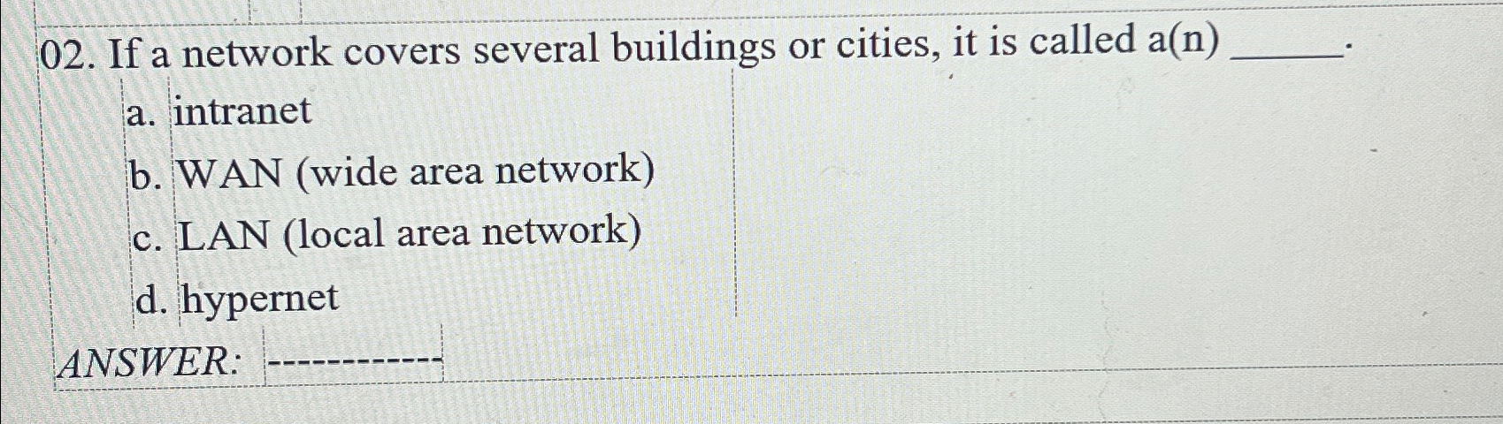 Solved If a network covers several buildings or cities, it | Chegg.com