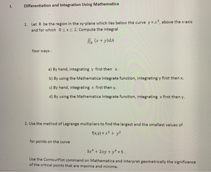 Solved 1. Differentiation and Integration Using Mathematica | Chegg.com