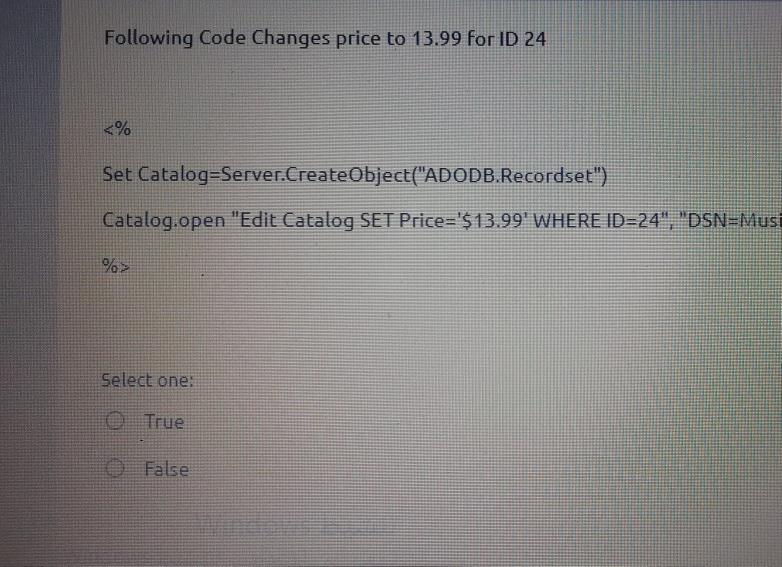 Solved Following Code Changes price to 13.99 for ID 24 Solved Following Code Changes price to 13.99 for ID 24