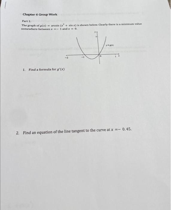Part 1: The graph of g(x)=arcsin(x2+sinx) is shown | Chegg.com