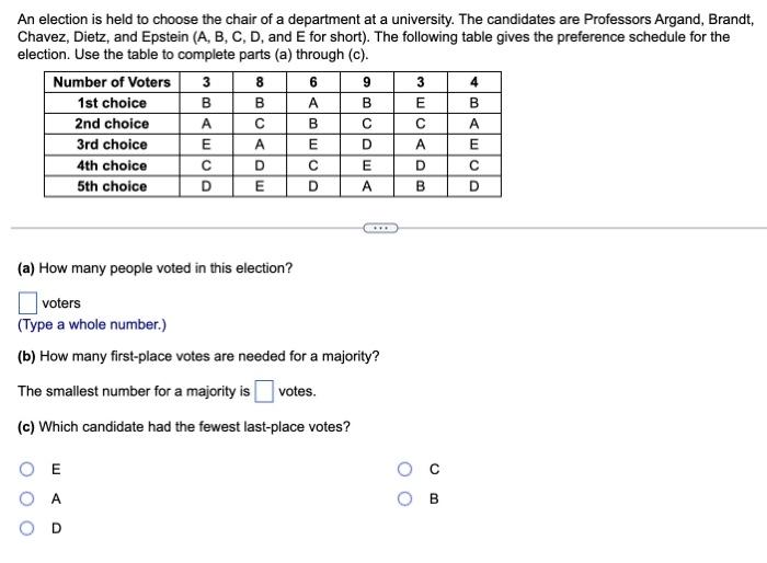 Solved An election is held to choose the chair of a | Chegg.com
