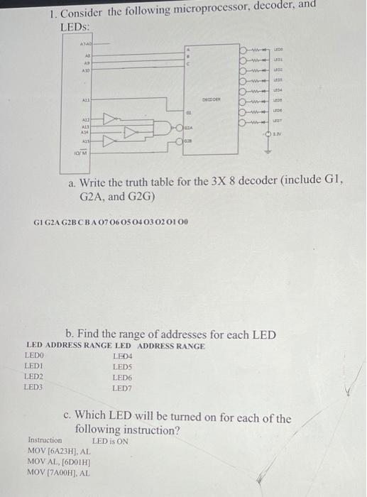 Solved 1. Consider the following microprocessor, decoder, | Chegg.com