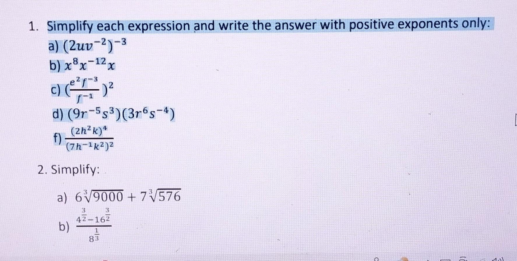 Solved 1. Simplify each expression and write the answer with | Chegg.com