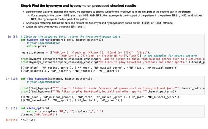 Step 4: Find the hypernym and hyponyms on processed | Chegg.com