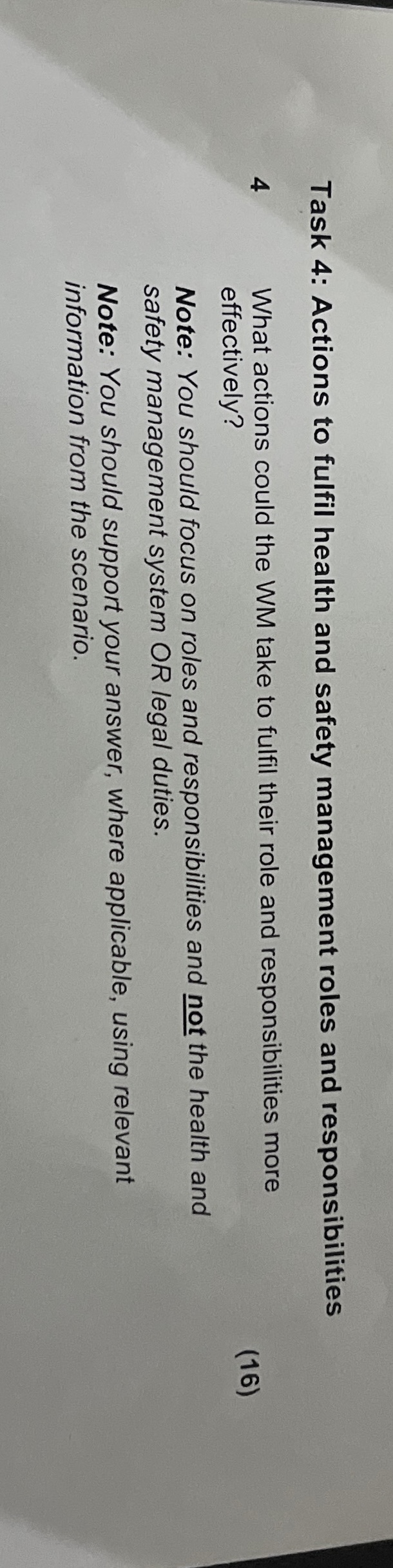 Solved Task 4: Actions to fulfil health and safety | Chegg.com
