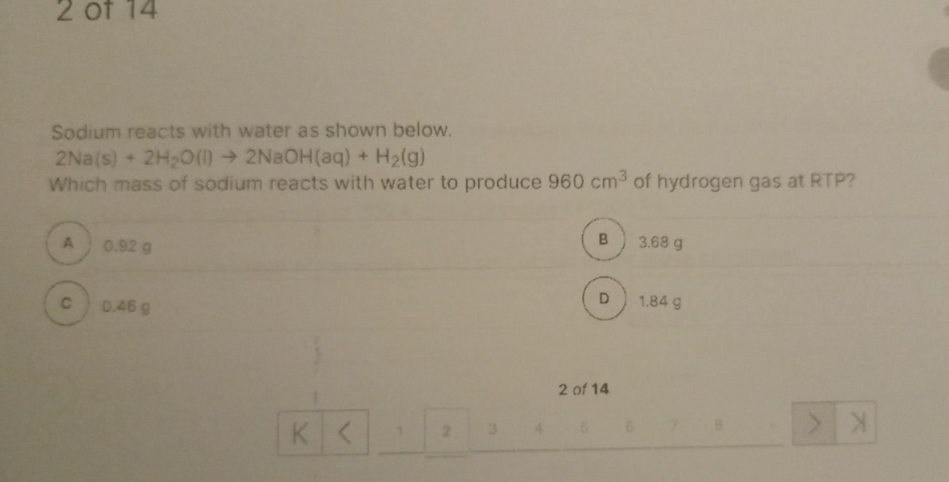 Solved Sodium reacts with water as shown below. 2Na(s)+2H2O( | Chegg.com