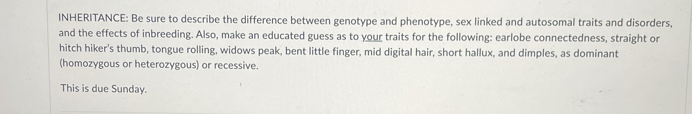 Solved INHERITANCE: Be sure to describe the difference | Chegg.com