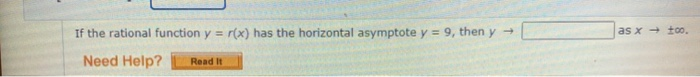 Solved If the rational function y = r(x) has the horizontal | Chegg.com