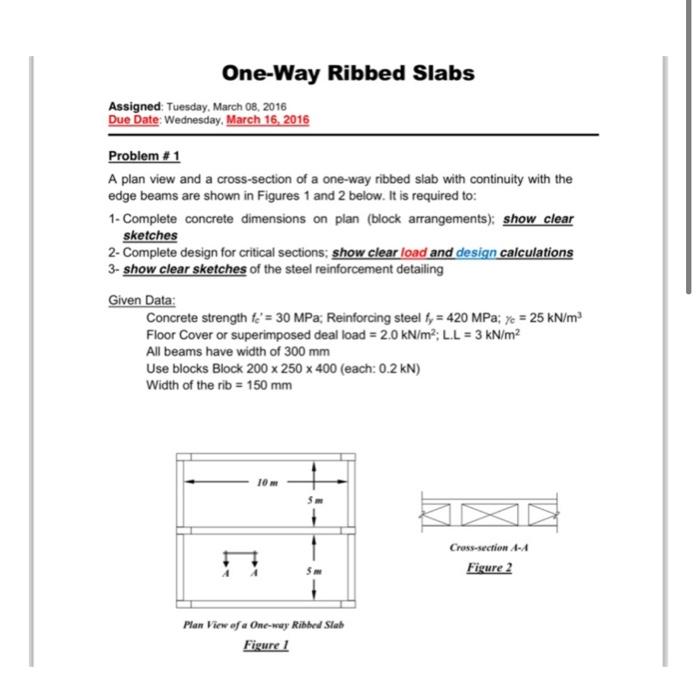 Solved One-Way Ribbed Slabs Assigned: Tuesday, March 08, | Chegg.com