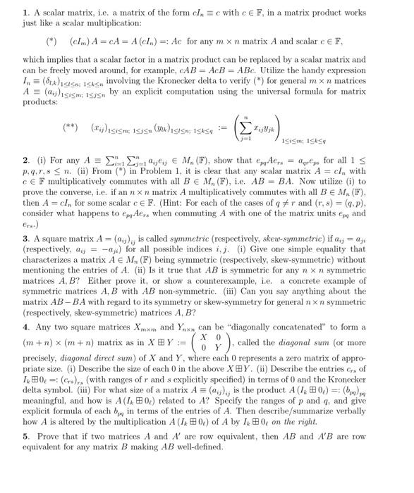 Solved 1. A scalar matrix, i.e. a matrix of the form cl. = c | Chegg.com