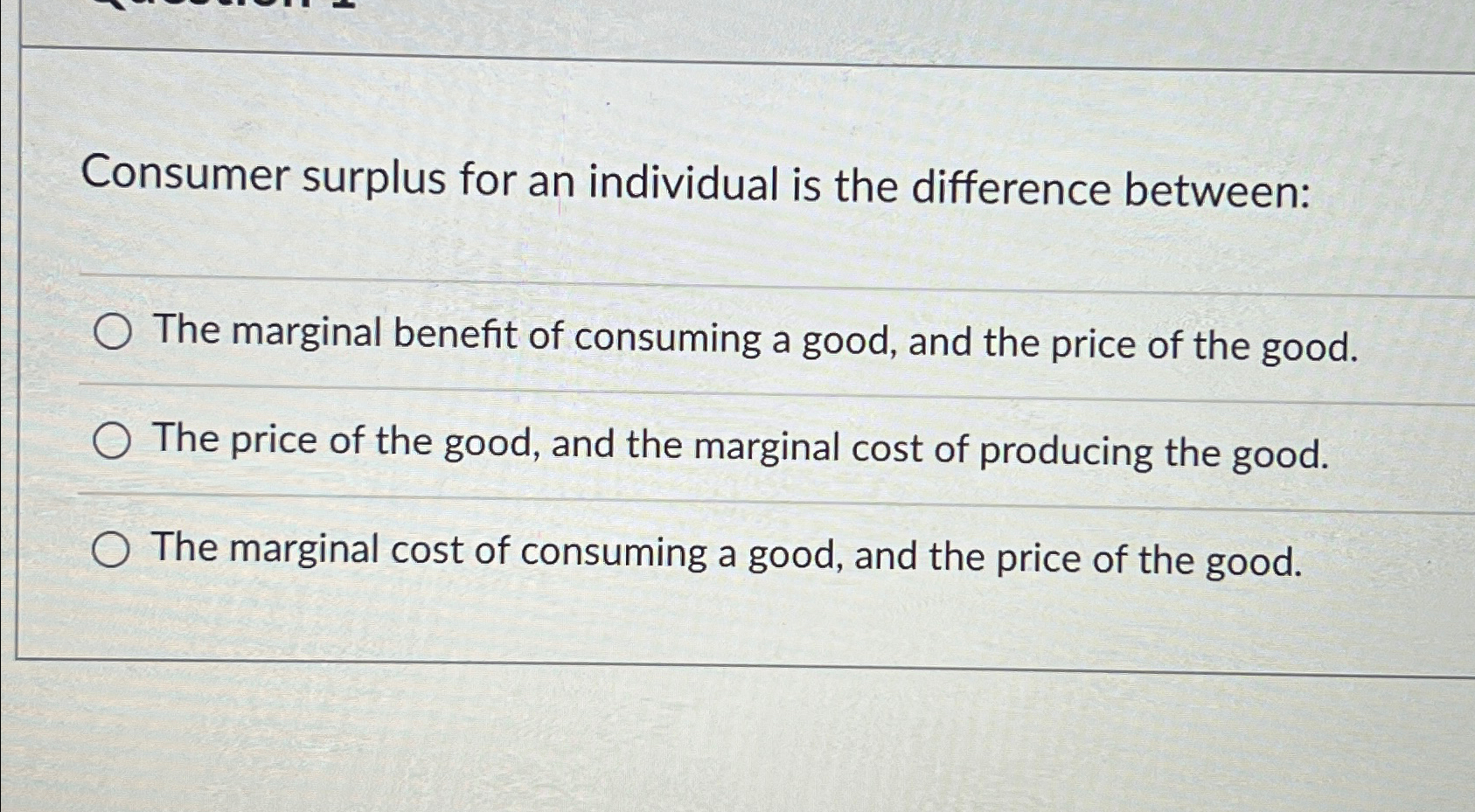Solved Consumer surplus for an individual is the difference | Chegg.com