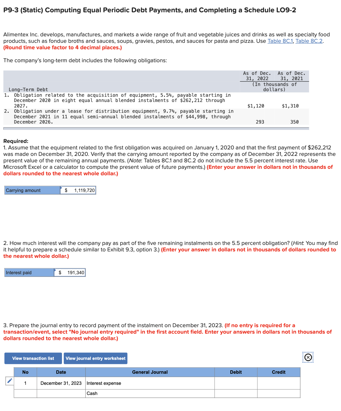Solved P9-3 (Static) ﻿Computing Equal Periodic Debt | Chegg.com